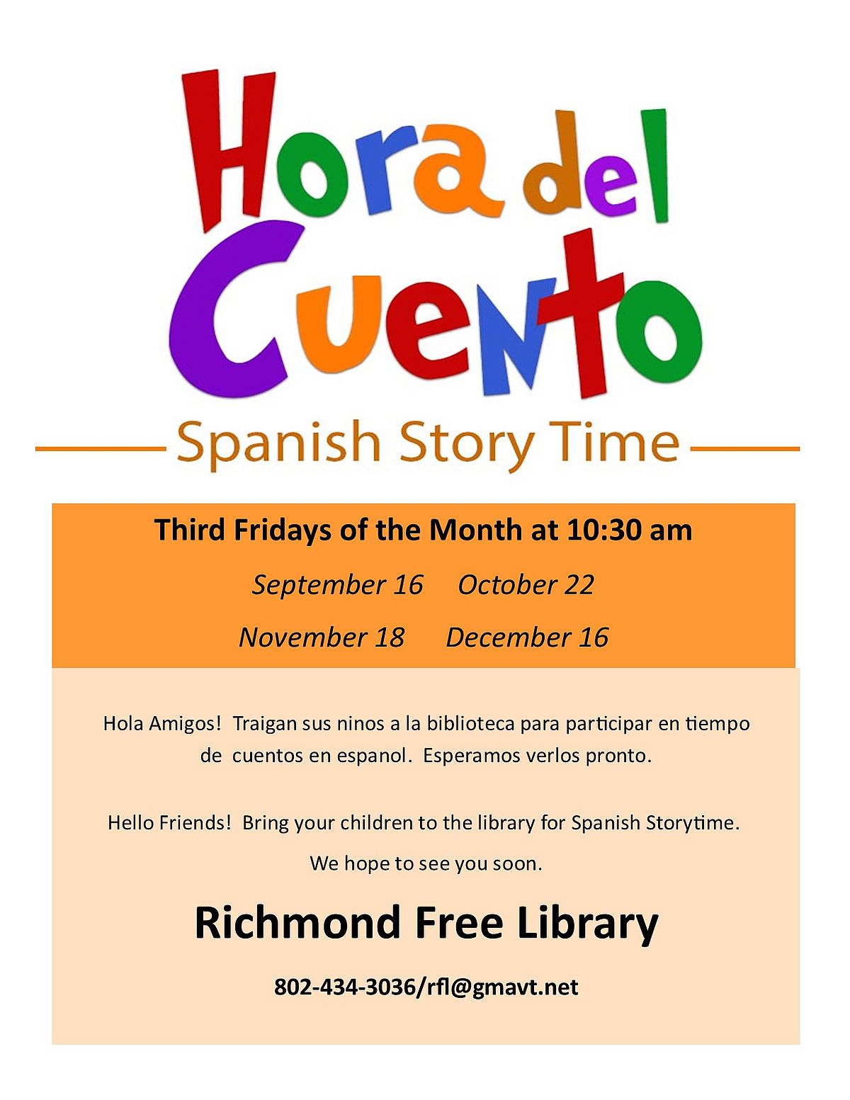 Hora del Cuento: CANCELLED - Richmond Free Library, VT
